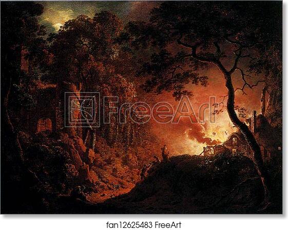 Free art print of A Cottage on Fire by Joseph Wright Of Derby | FreeArt ...