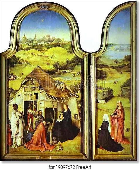 Free art print of Epiphany Triptych. Left wing: The Donor with St. Peter and St. Joseph. More ...