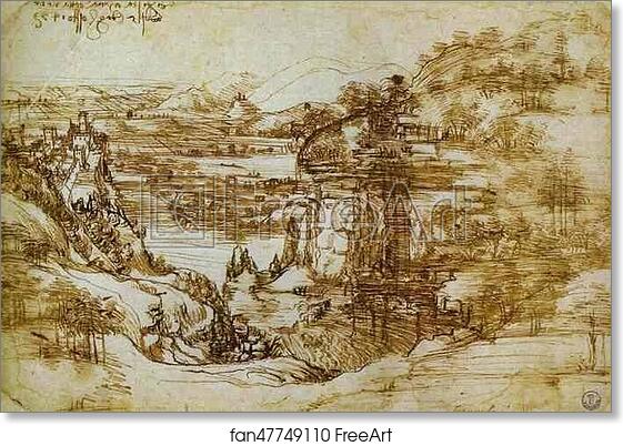 Free art print of Arno Landscape by Leonardo Da Vinci. 1473. Pen and ...